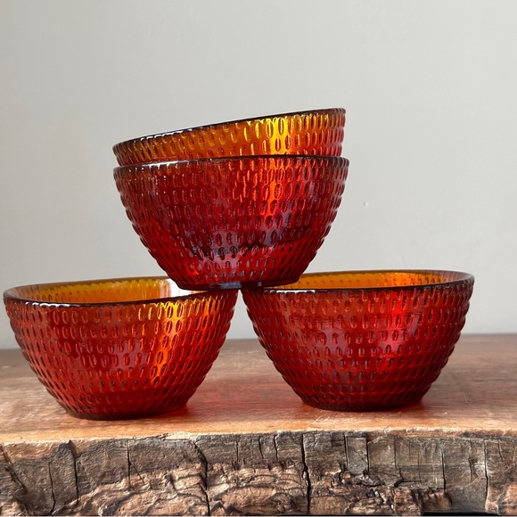 Vintage | Dining | Vintage Ruby Red Arcoroc Vercors 4pc Fruit Bowl Set ...